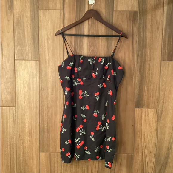 Dresses | Nwt Bloom Chic Black Mini Dress With Cherries | Poshmark